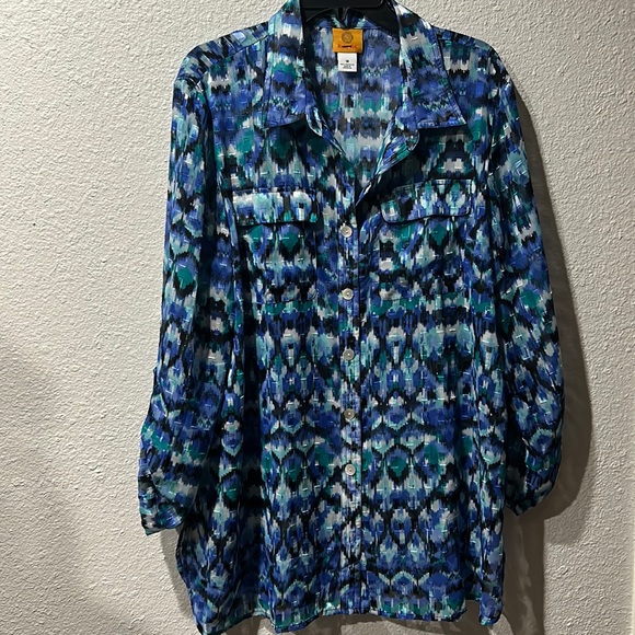 Ruby Rd. | Tops | Ruby Red Blue Teal White Blouse | Poshmark